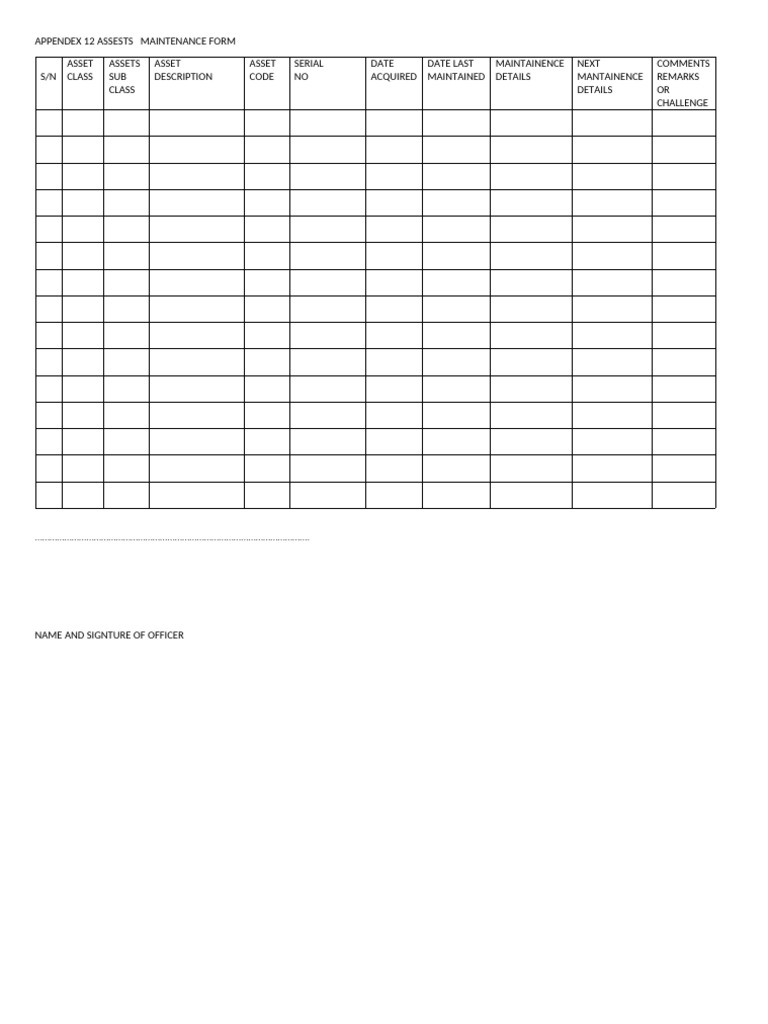 Asset Maintenance Form Template | PDF