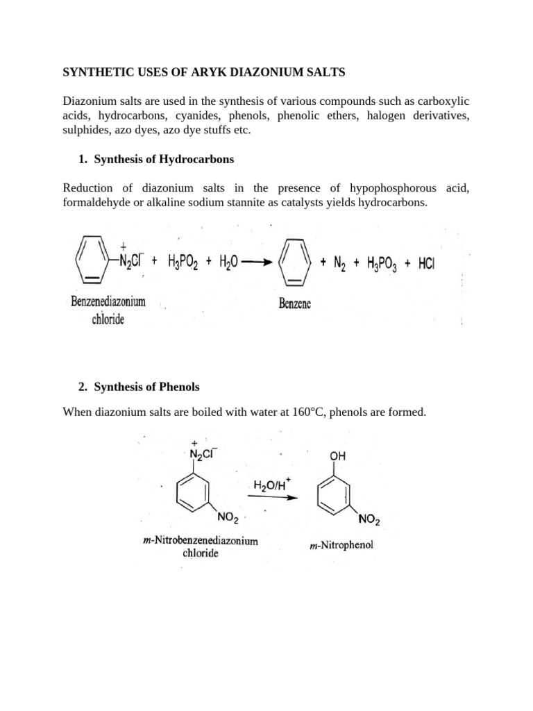 Synthetic Applications of Aryl Diazonium Salts | PDF