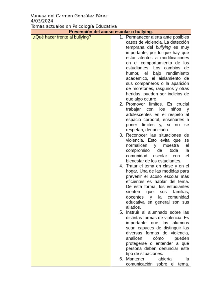 Prevención del acoso escolar o bullying | PDF | Violencia | Sicología