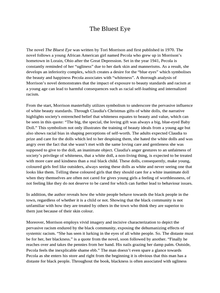 The Bluest Eye: Racism and Identity | PDF | Social Psychology ...
