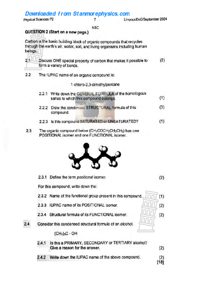 LP Physical Sciences Grade 12 September 2024 P2 and Memo | PDF | Functional Group | Alkane