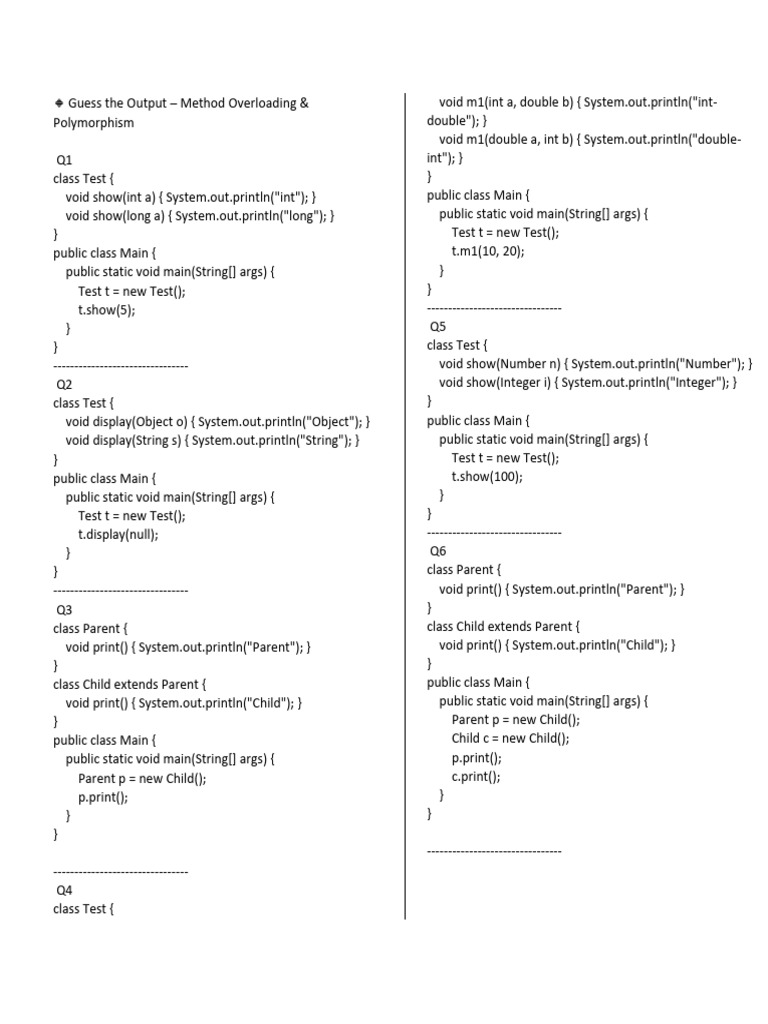 Guess The Output On Polymorphism | PDF | Object Oriented Programming ...