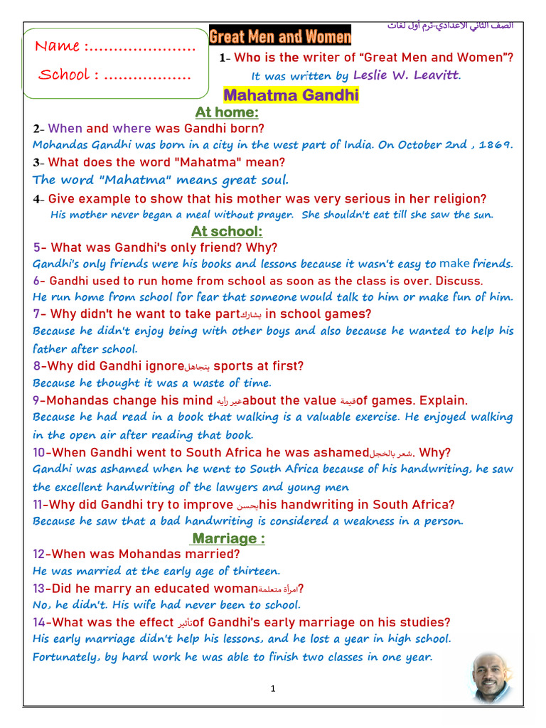 Mahatma Gandhi Questions With Answers | PDF | Mahatma Gandhi