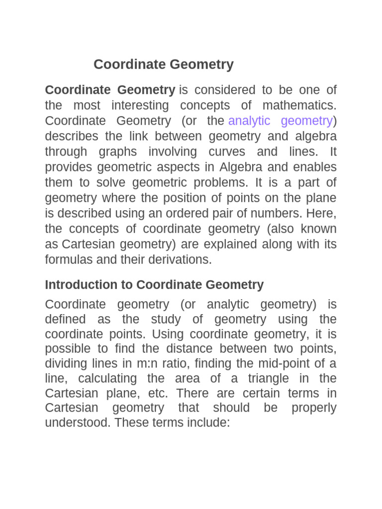Understanding Coordinate Geometry Basics | PDF | Cartesian Coordinate ...