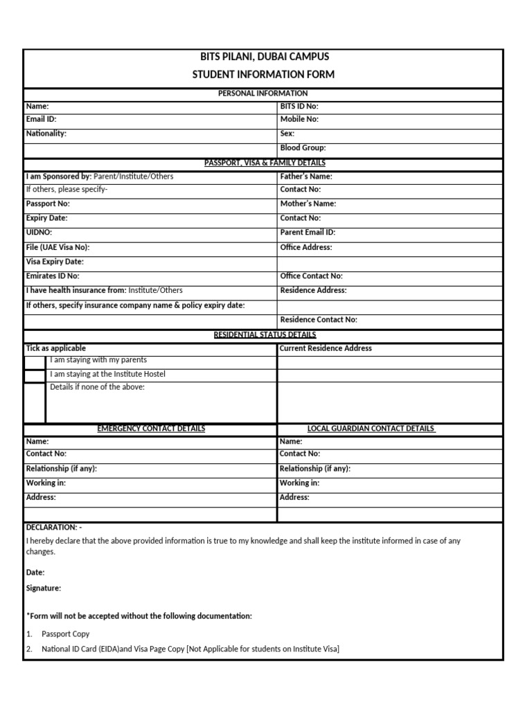 Student Information Form | PDF | Travel Visa | Government And Personhood