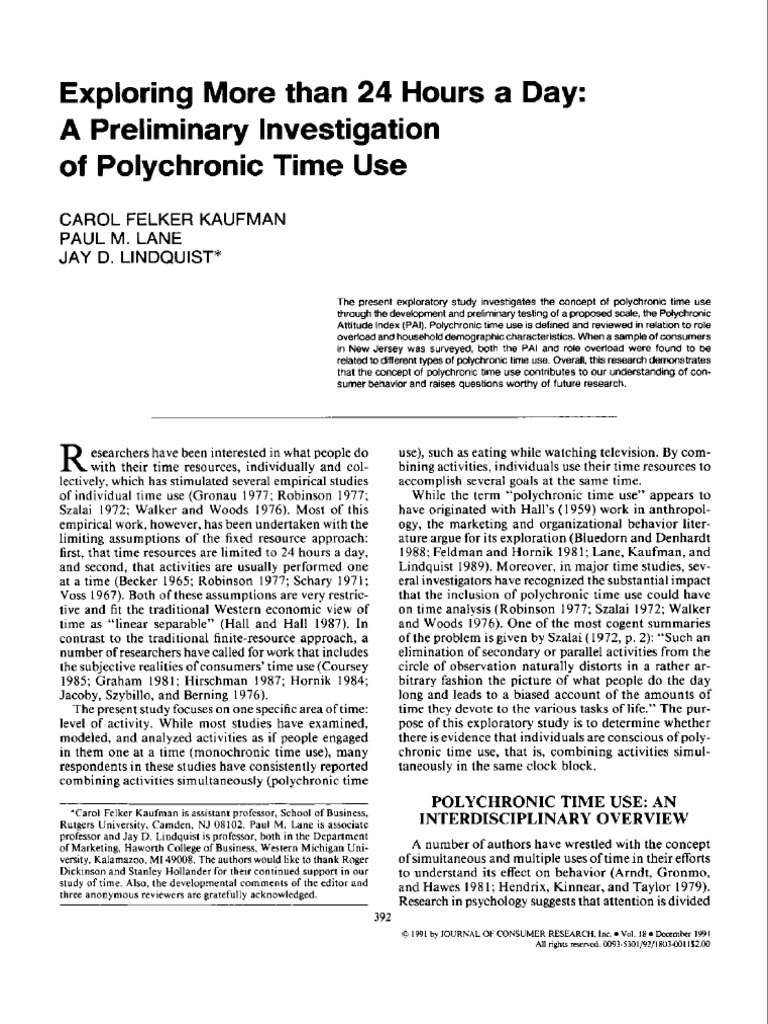 Exploring More Than 24 Hours A Day A Preliminary Investigation of ...
