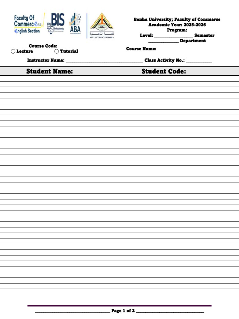 Benha University Course Registration Form | PDF