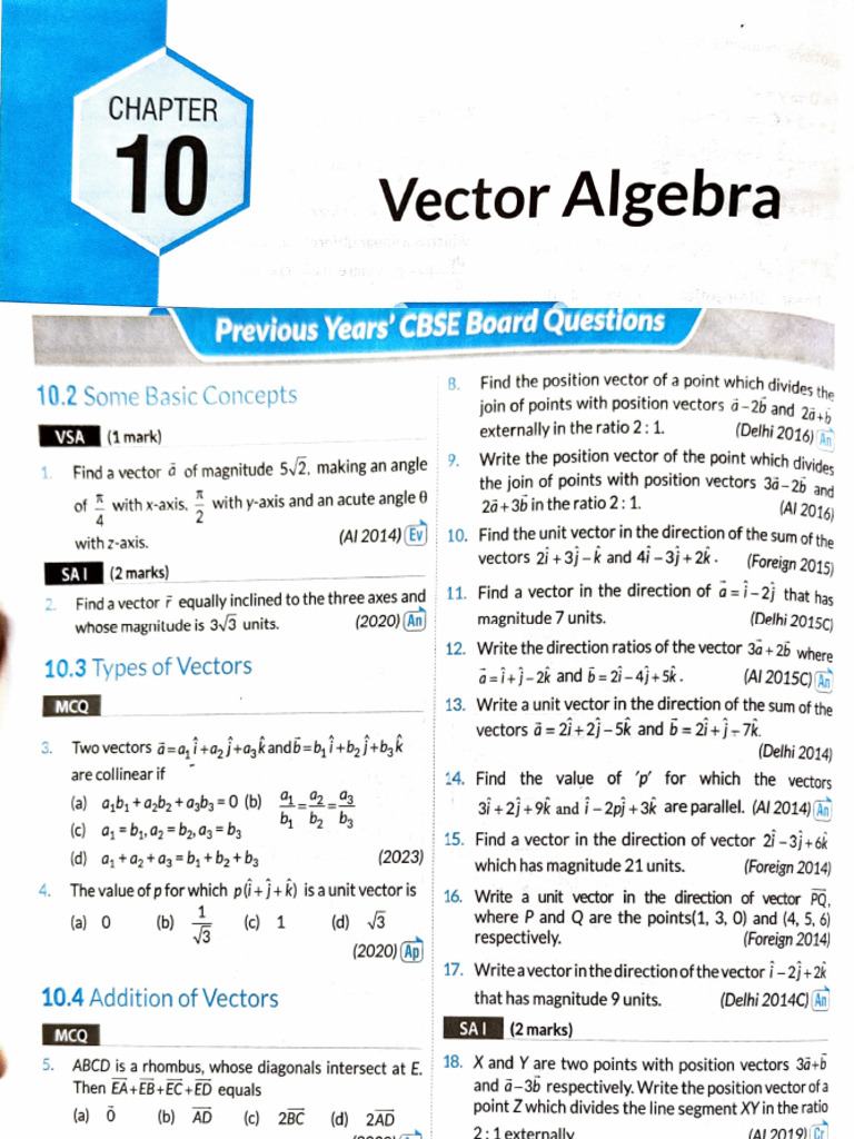 Vector Algebra Previous Year Question Bank | PDF | Euclidean Vector | Geometry