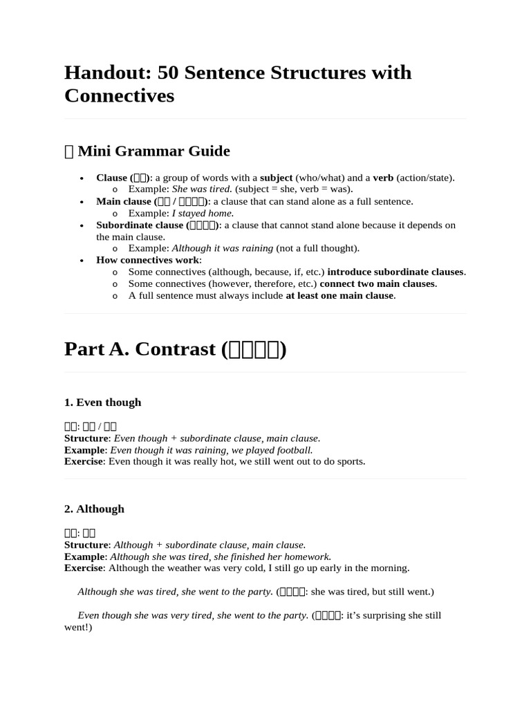 50 Sentence Structures with Connectives | PDF | Clause | Sentence ...