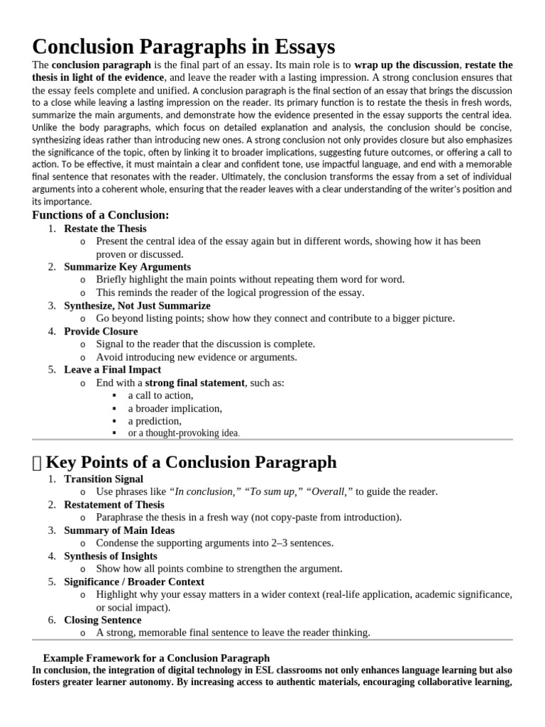 Conclusion Paragraphs in Essays | PDF | Essays | Argument