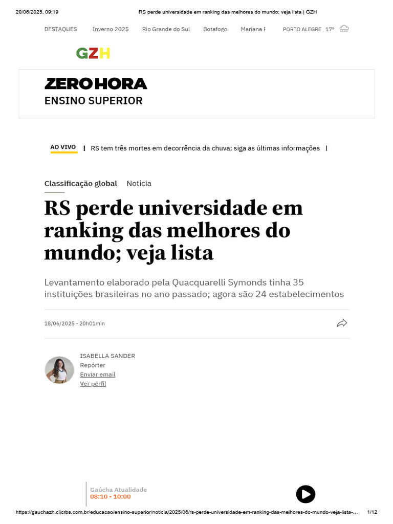 RS perde universidade no ranking QS 2026 | PDF | Brasil