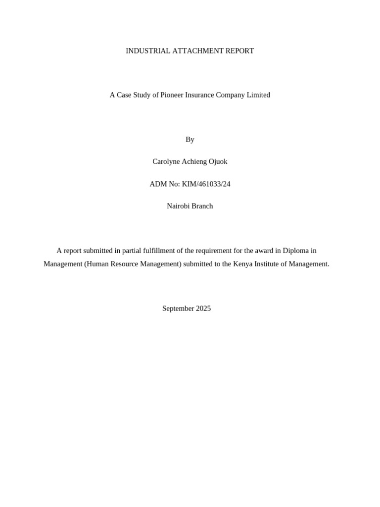 Pioneer Insurance HR Attachment Report | PDF | Performance Appraisal ...