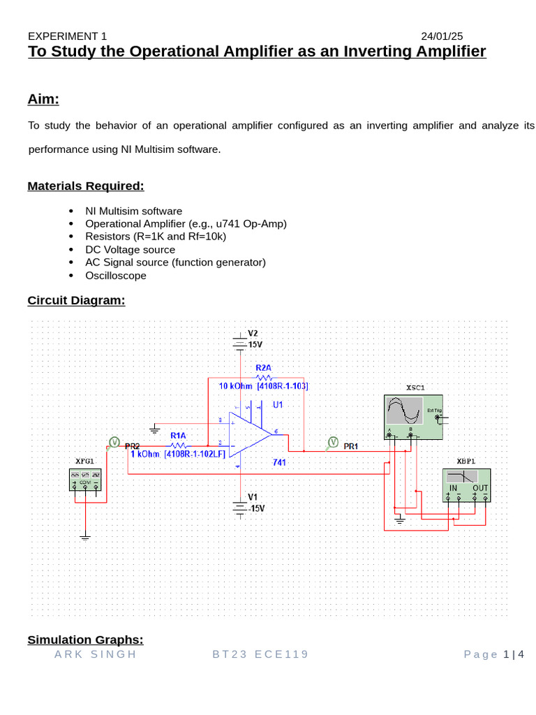 Inverting Amplifier Experiment Analysis | PDF | Operational Amplifier ...