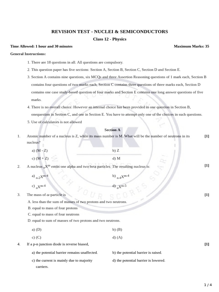 Rev Test- Nuclei - Semiconductors | PDF | Atomic Nucleus | Neutron