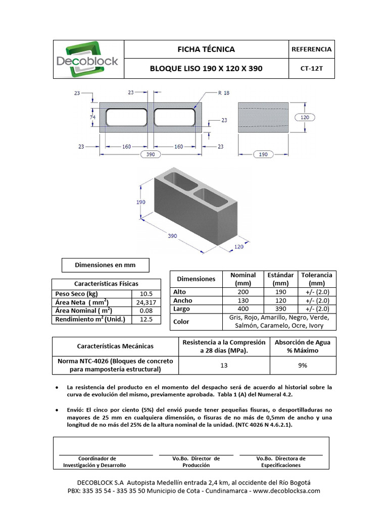 Bloque Liso 39x19x12 Cm Decoblock | PDF