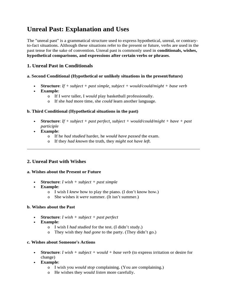Understanding Unreal Past Usage | PDF | Verb | Subject (Grammar)