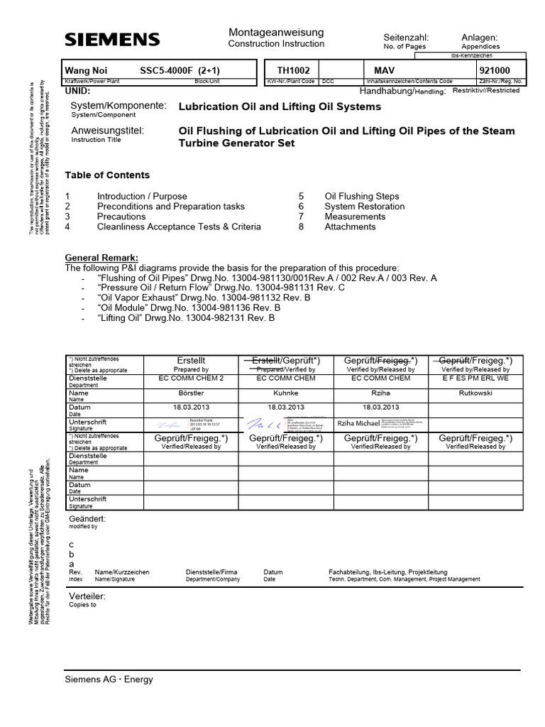 Comm-Instr Oil Flushing Wang Noi 03 2013 Signed | PDF | Pump | Pipe (Fluid Conveyance)