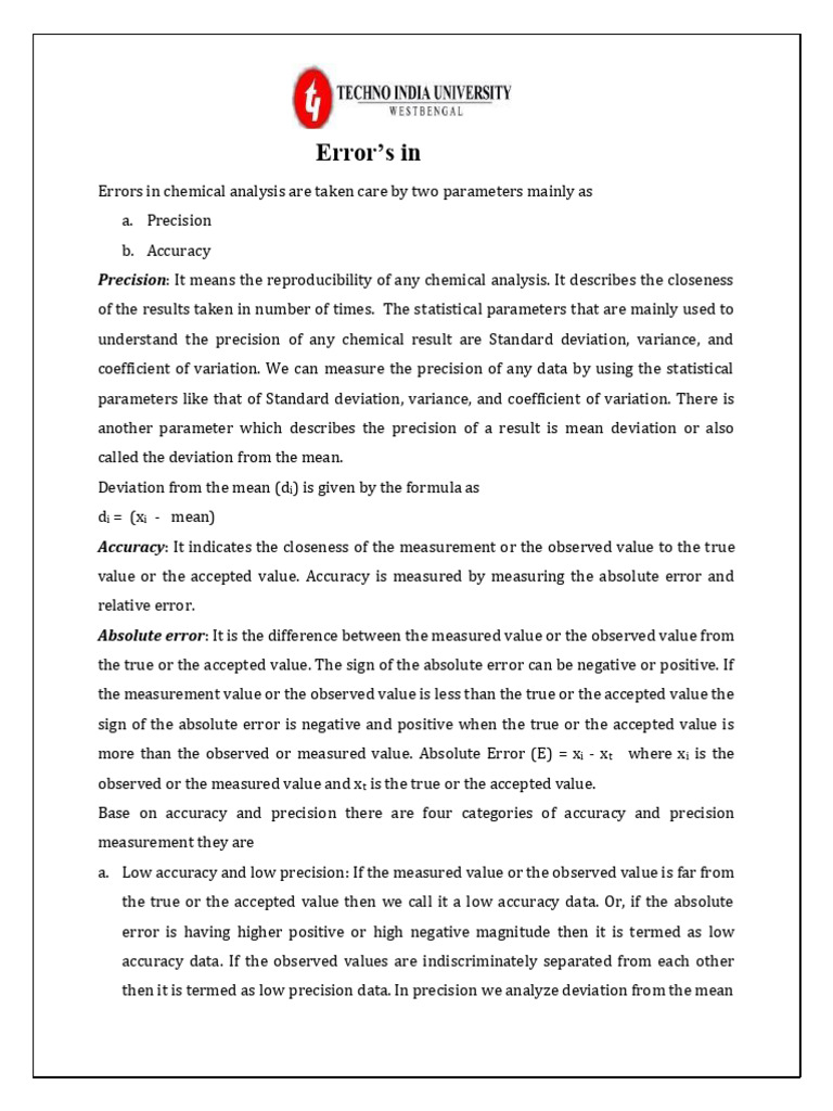 Understanding Errors in Chemical Analysis | PDF | Accuracy And ...