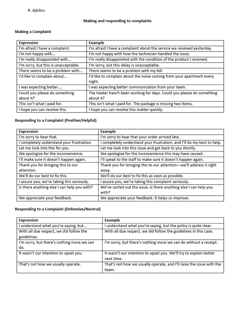 Complaints: Making and Responding Guide | PDF