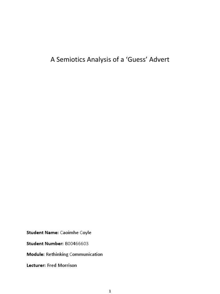 Semiotic Analysis of Guess Ad | PDF | Representation (Arts) | Advertising