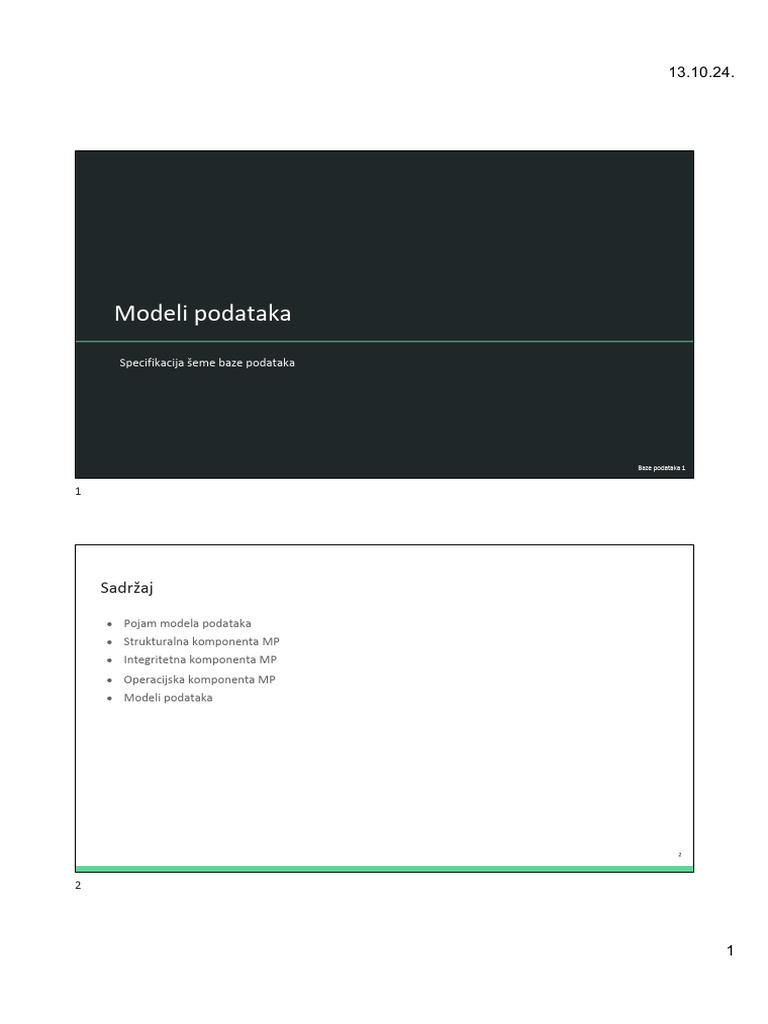 03 BP1 Modeli Podataka | PDF