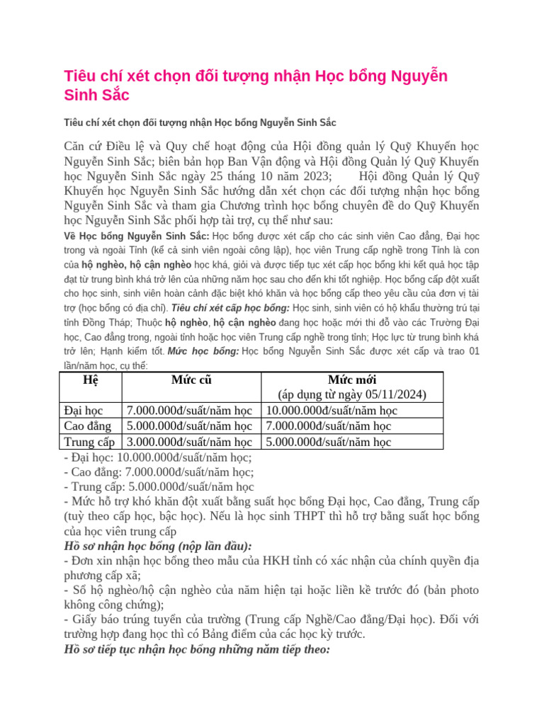 Tieu Chi Xet Chon Doi Tuong Nhan Hoc Bong Nguyen Sinh Sac | PDF