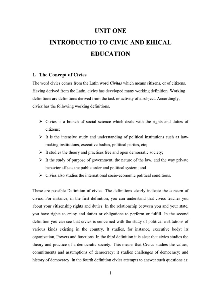Chapter 1 - Introduction To Civic and Ethical Edu. | PDF