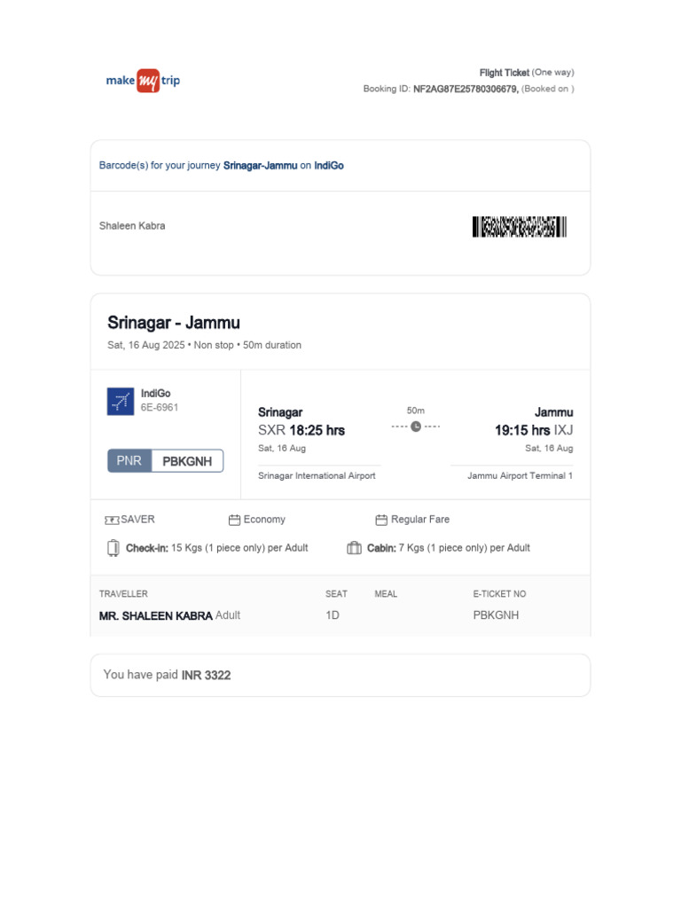 IndiGo Flight Booking Confirmation | PDF | Transport | Aviation