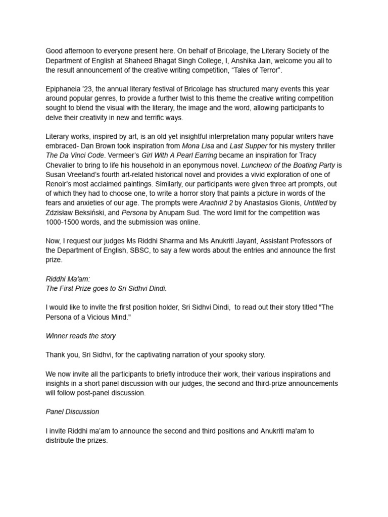 Creative Writing Script | PDF