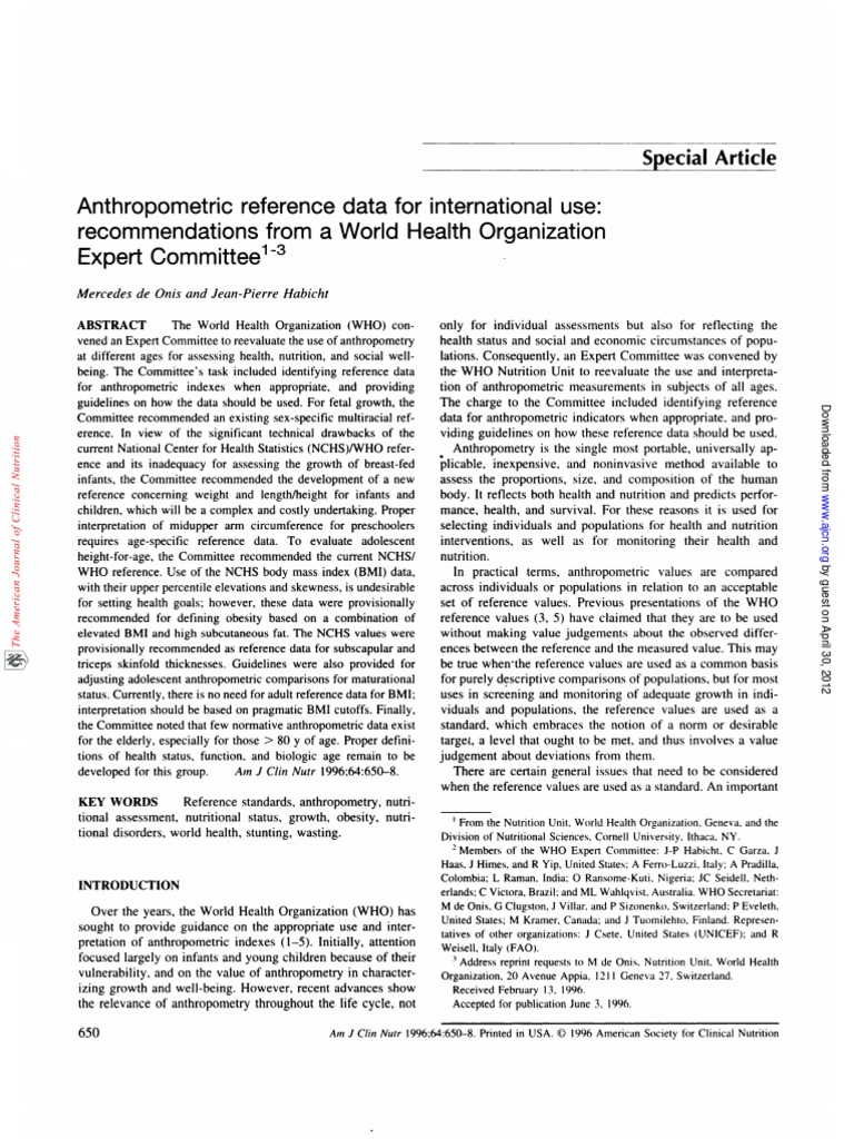 Anthropometric Reference Data For International Use: Recommendations ...
