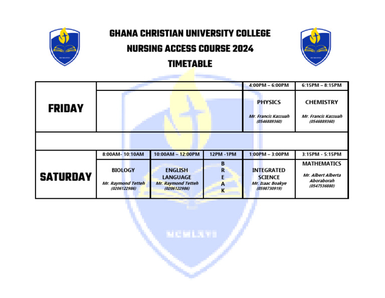 Nursing Access Course - Timetable | PDF