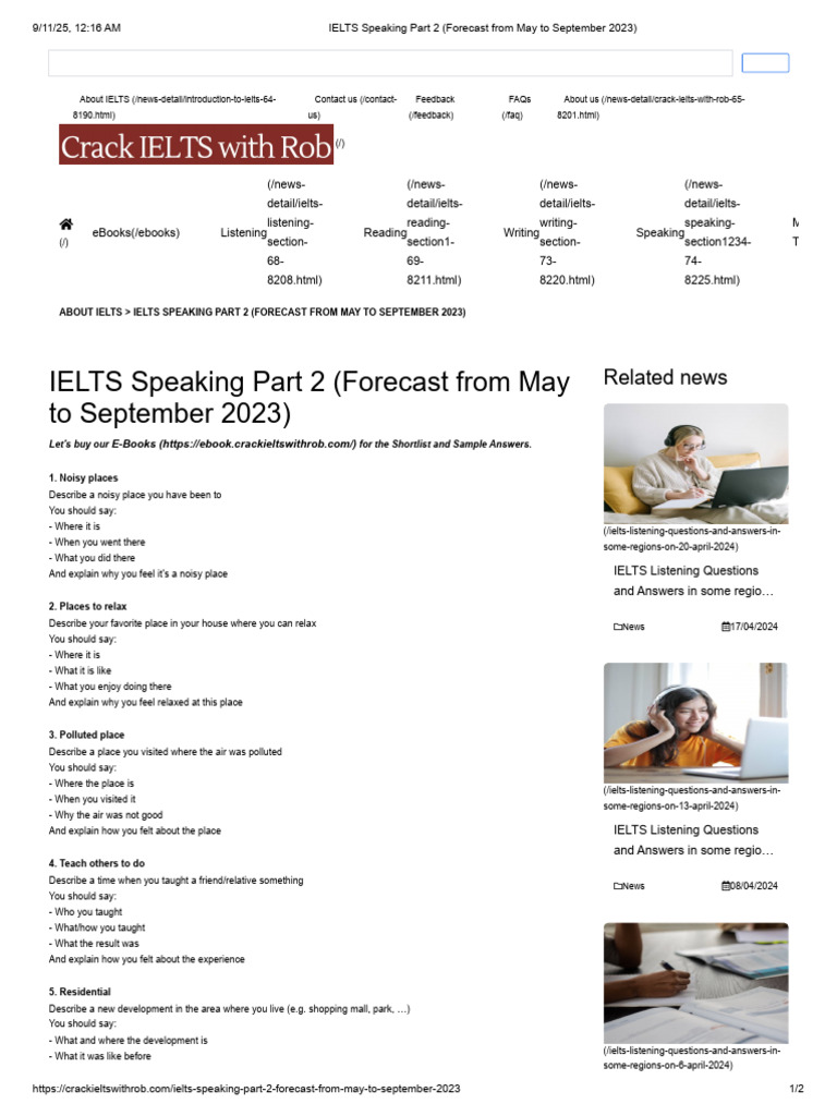 IELTS Speaking Part 2 (Forecast From May To September 2023) | PDF ...