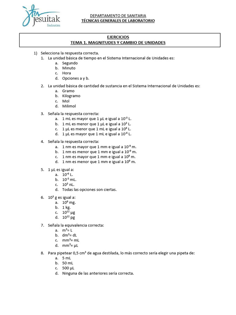 T1 Ejercicios (I) - Magnitudes y Cambio de Unidades | PDF | Cantidad | Sistema Internacional de ...