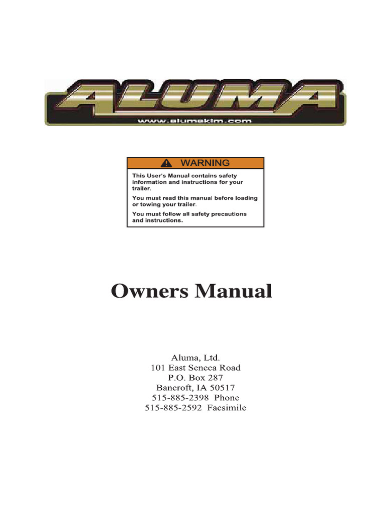 Aluma Trailer Owners Manual | PDF