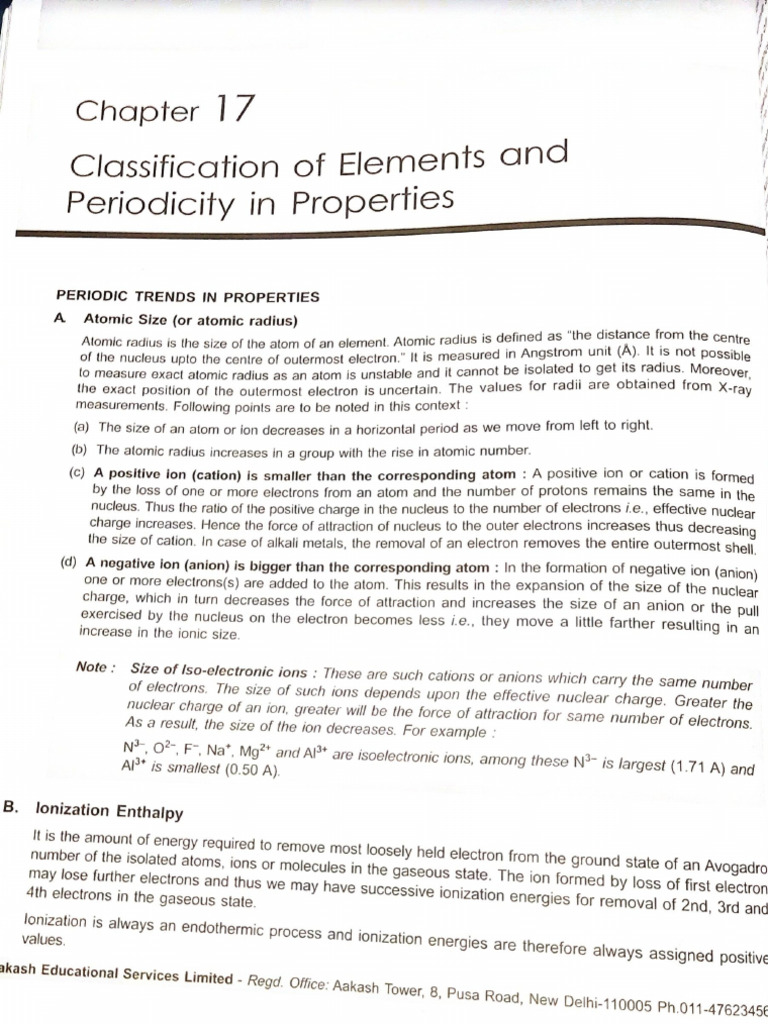 Classification of Elements and Periodicity in Properties | PDF