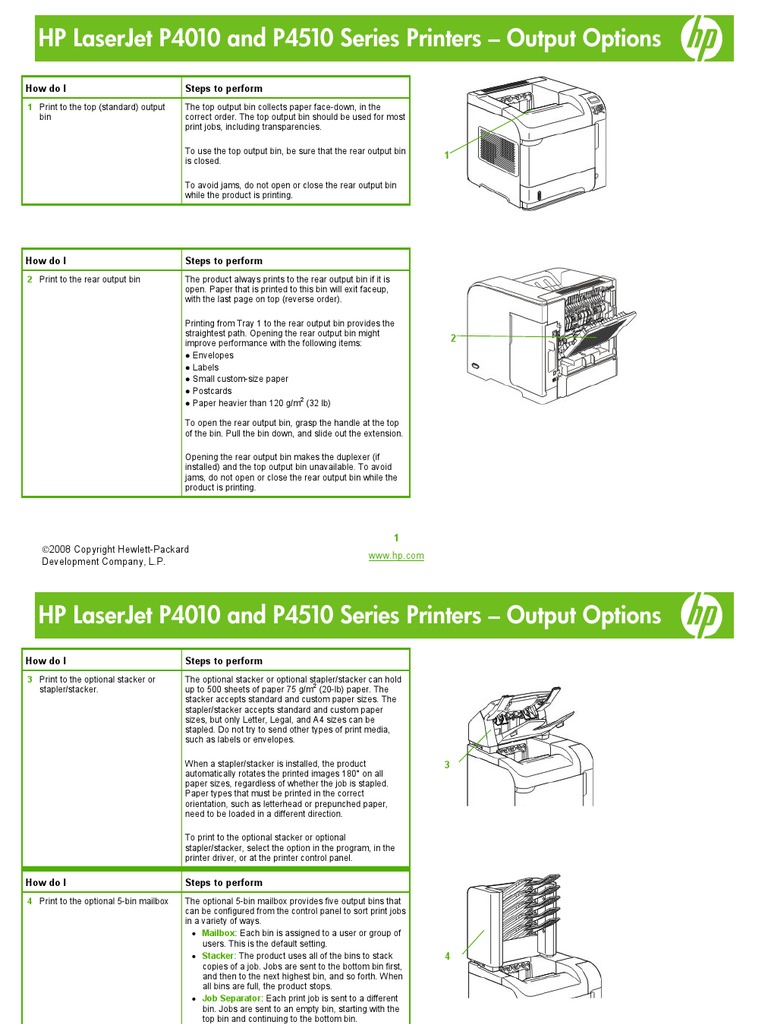 HP Laserjet P4010 and P4510 Series Printers - Output Options | PDF ...