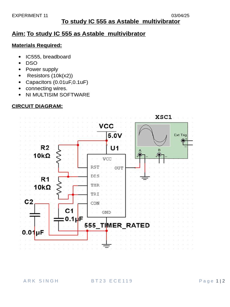 IC 555 Astable Multivibrator Study | PDF