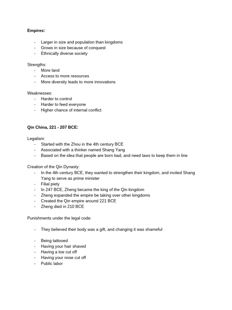 Legalism and Confucianism in Qin and Han China, 221 BCE - 220 CE Notes ...