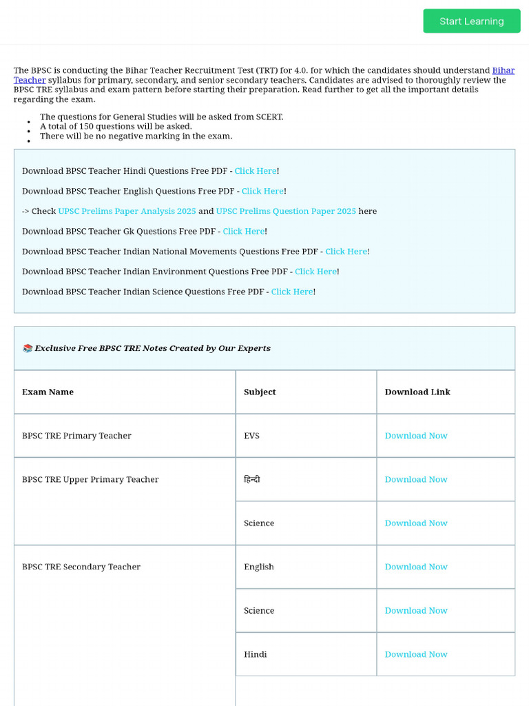 BPSC TRE 4.0 Syllabus and Exam Pattern 2025 For Bihar Teacher (PGT, TGT & PRT) | PDF