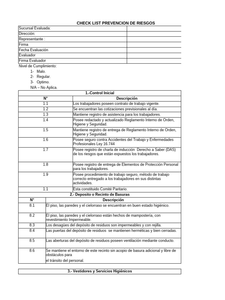Check List Prevención de Riesgos | PDF | La seguridad | Lucha contra ...