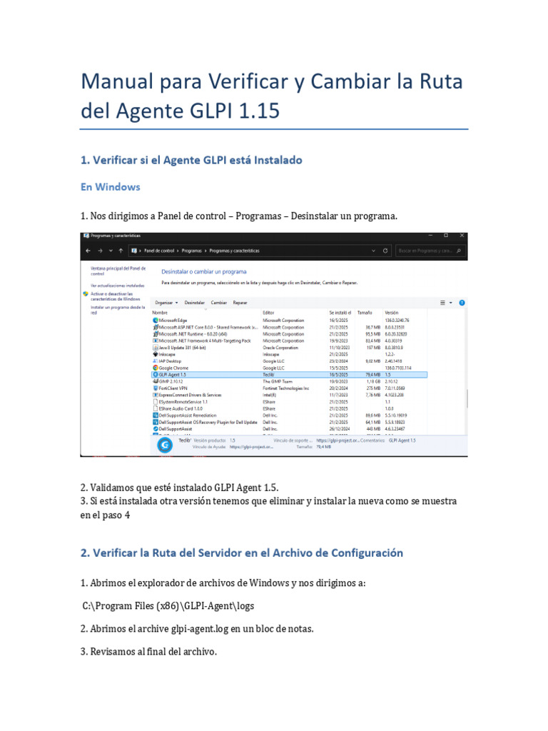 Verificación y Cambio de Ruta GLPI 1.15 | PDF | Software | Informática