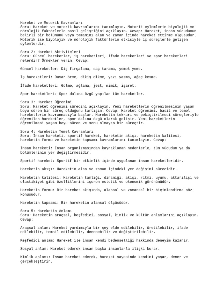 Hareketlilik Dersi SINAV NOTLARI | PDF
