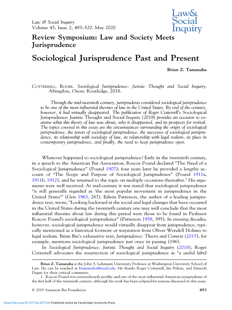 Sociological Jurisprudence Past and Present | PDF | Jurisprudence | Sociology