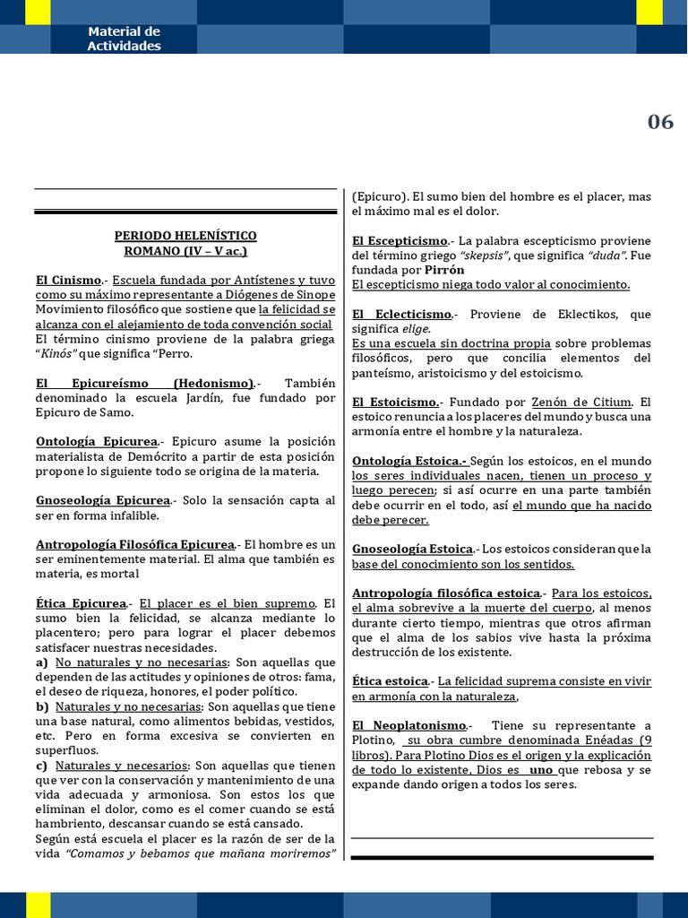 Filo 6 Periodo Helen Stico Romano | PDF | Estoicismo | Placer