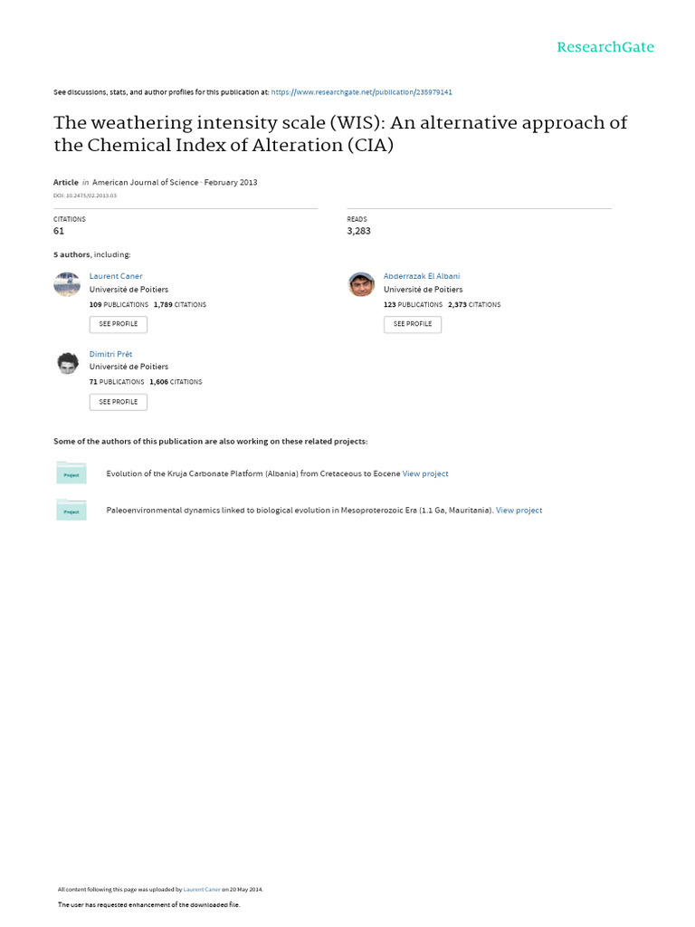 2013 the Weathering Intensity Scale Wis an Alternative Approach of the ...