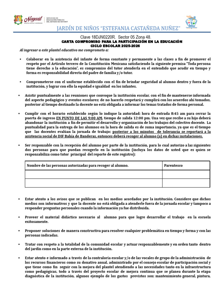 REGLAMENTO Carta Compromiso 2025-2026 | PDF