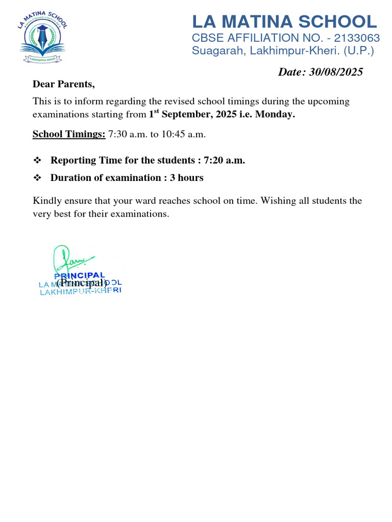 Revised School Timing Notice 30-08-2025 | PDF