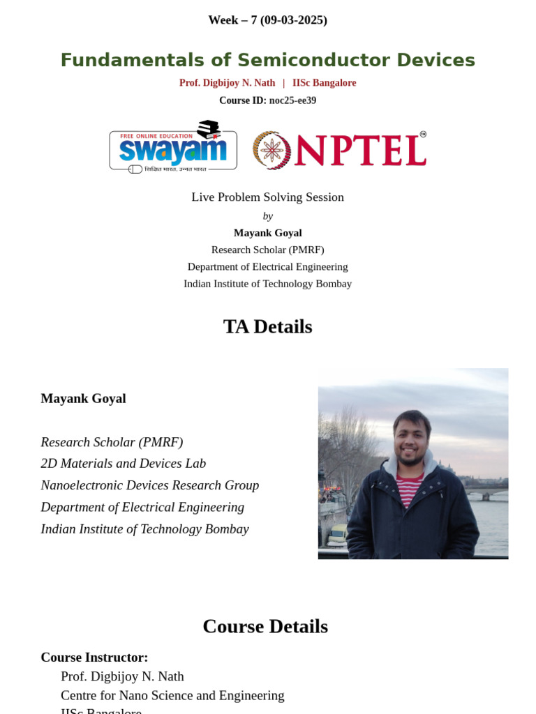 Fundamentals of Semiconductor Devices Week 7 | PDF | Mosfet | Electricity