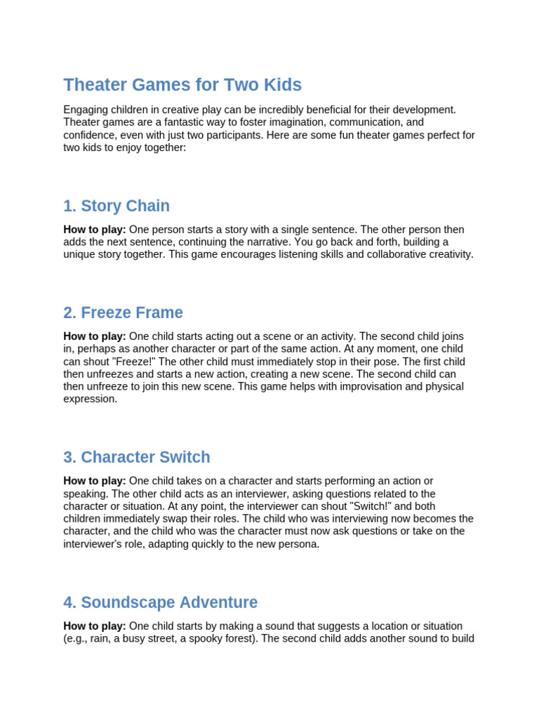 Fun Theater Games for Two Kids | PDF