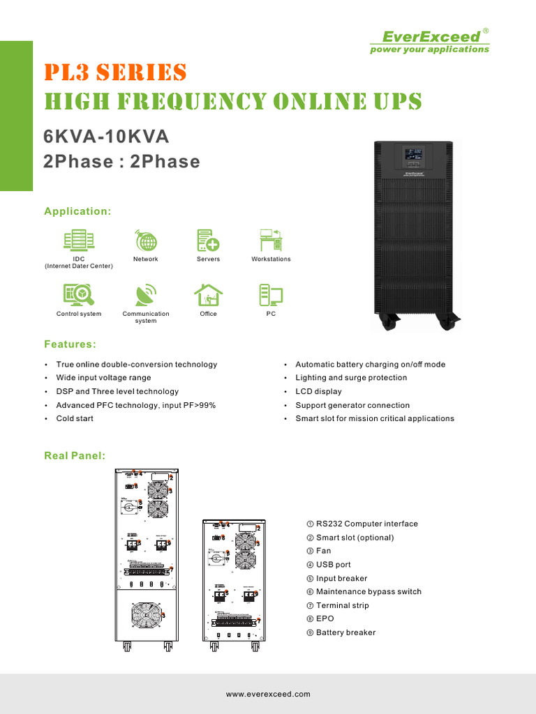 PL3 Series 6KVA-10KVA Online UPS | PDF | Electromagnetism | Electrical ...